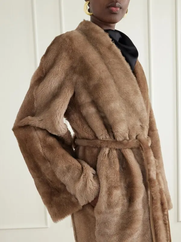 Nour Hammour Davos Belted Shearling Coat - Brown