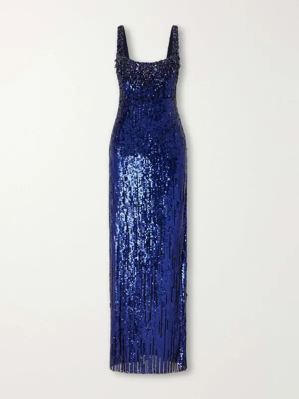 Jenny Packham Rosalie Crystal-embellished Sequined Tulle Gown - Navy