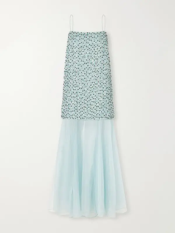 Aje Magnolia Embellished Satin And Tulle Midi Dress - Blue