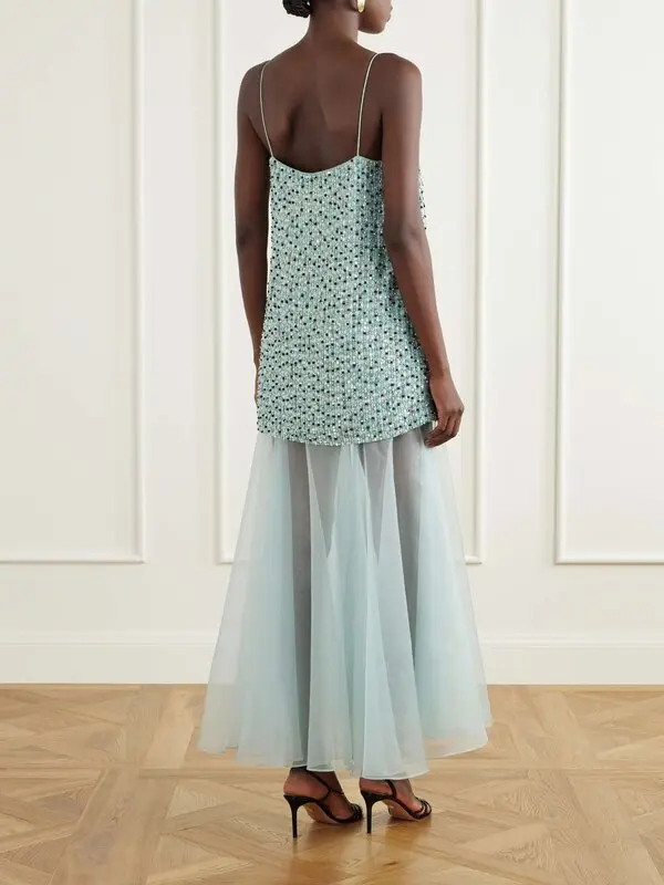 Aje Magnolia Embellished Satin And Tulle Midi Dress - Light Blue