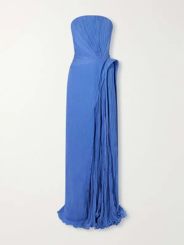 MARMAR HALIM Strapless Plissé Gown - Light Blue