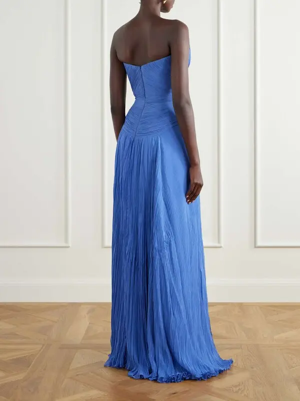 MARMAR HALIM Strapless Plissé Gown - Light Blue
