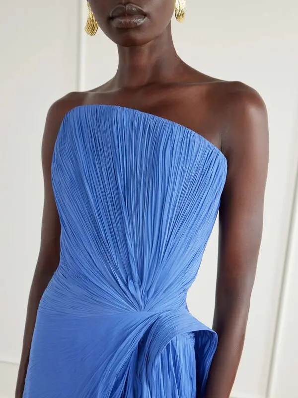 MARMAR HALIM Strapless Plissé Gown - Light Blue
