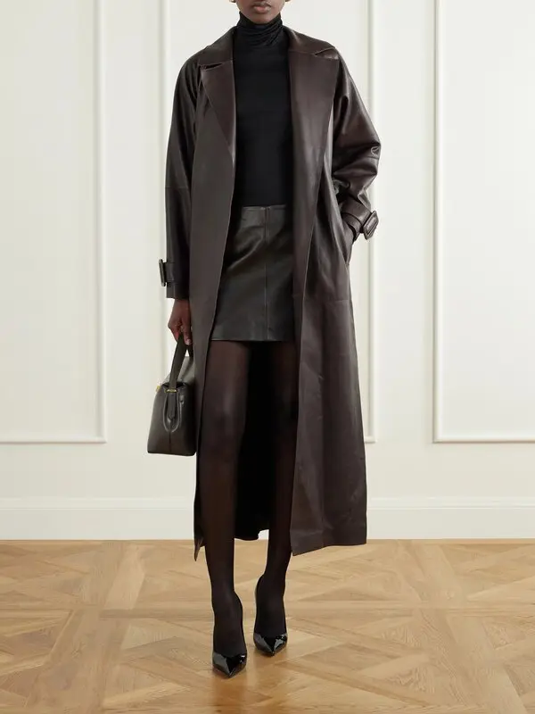 Nour Hammour Staley Belted Leather Coat
