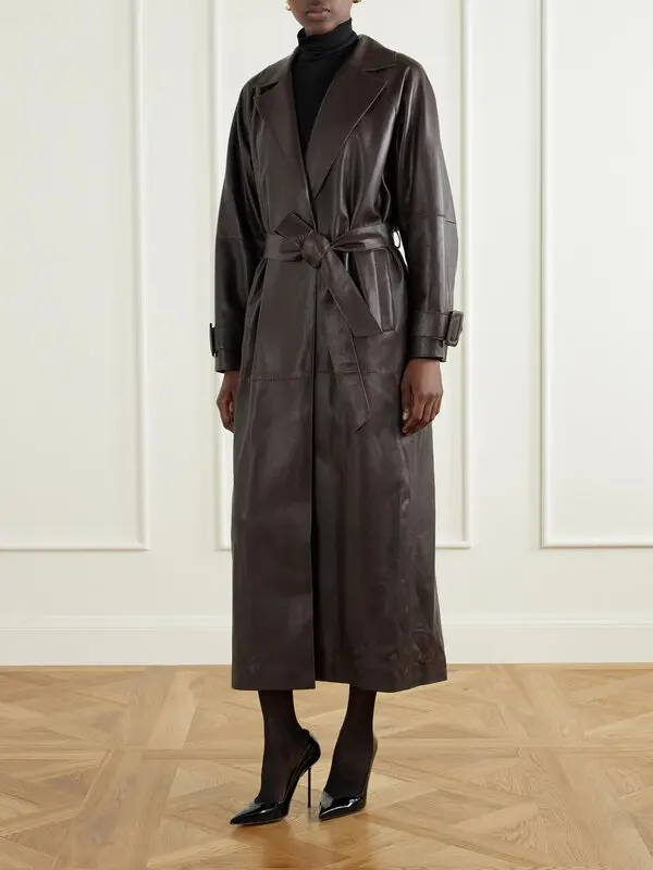 Nour Hammour Staley Belted Leather Coat