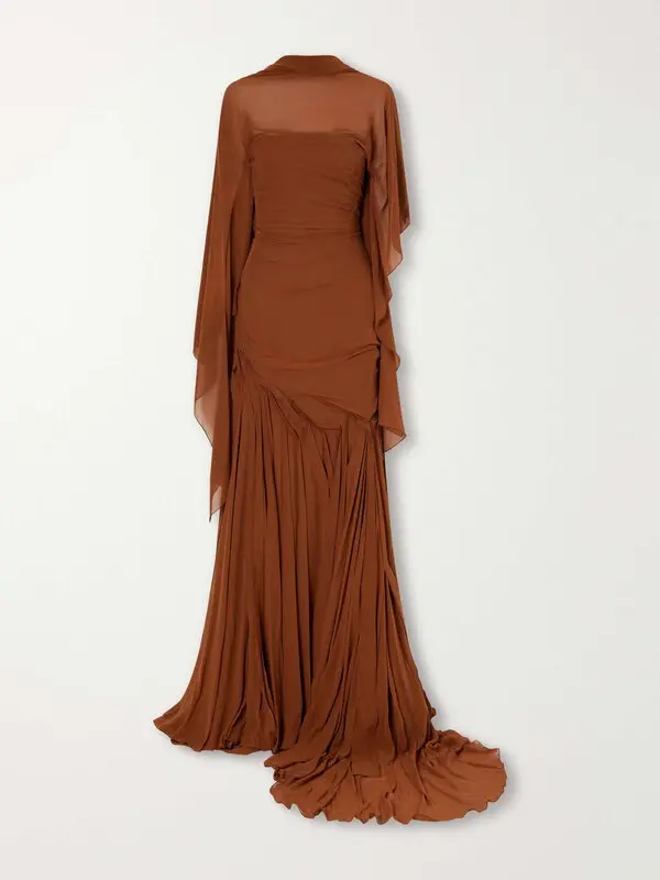 MARMAR HALIM Scarf-detailed Georgette Gown - Copper