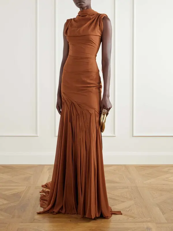 MARMAR HALIM Scarf-detailed Georgette Gown - Copper