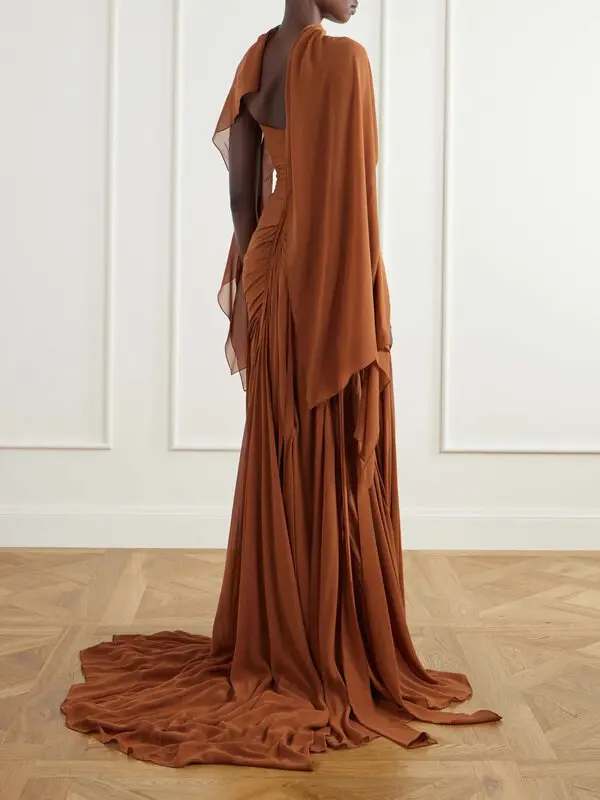 MARMAR HALIM Scarf-detailed Georgette Gown - Copper