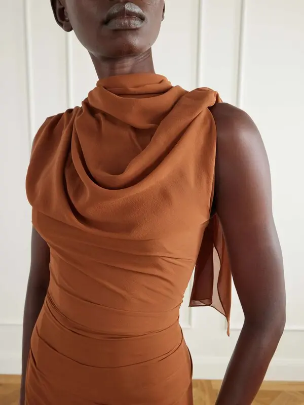 MARMAR HALIM Scarf-detailed Georgette Gown - Copper