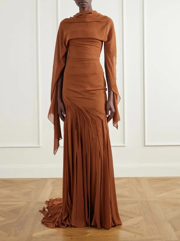 MARMAR HALIM Scarf-detailed Georgette Gown