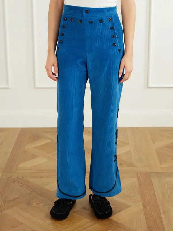 BODE Stagecoach Embroidered Cotton-corduroy Wide-leg Pants
