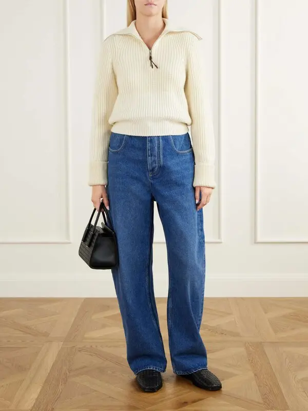 Bottega Veneta Leather-trimmed Ribbed Wool Turtleneck Sweatshirt