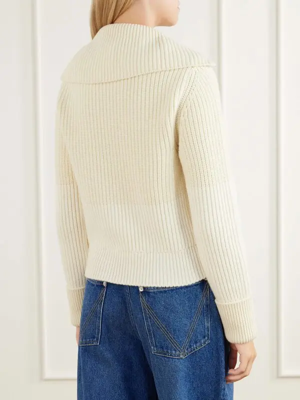 Bottega Veneta Leather-trimmed Ribbed Wool Turtleneck Sweatshirt