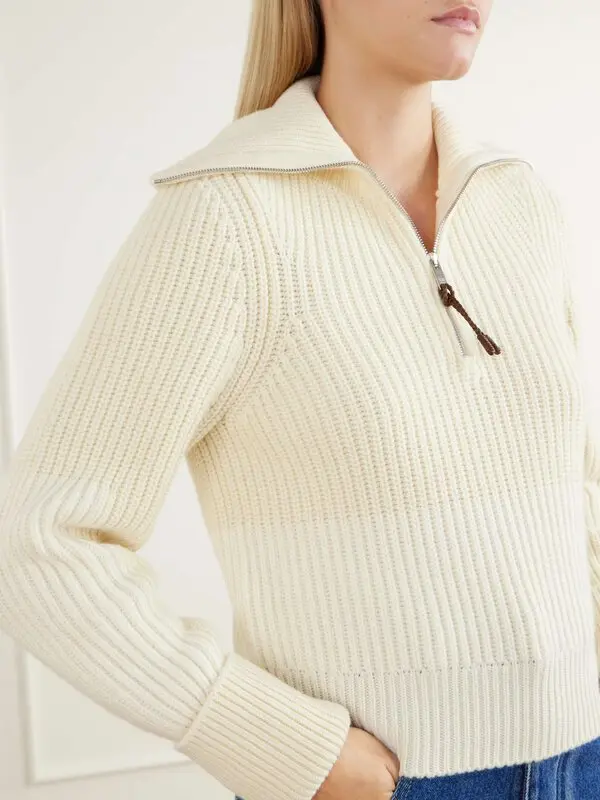 Bottega Veneta Leather-trimmed Ribbed Wool Turtleneck Sweatshirt