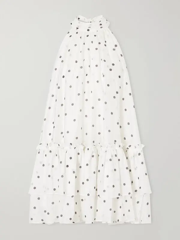 Aje Amily Tiered Polka-dot Lyocell-blend Mini Dress - White