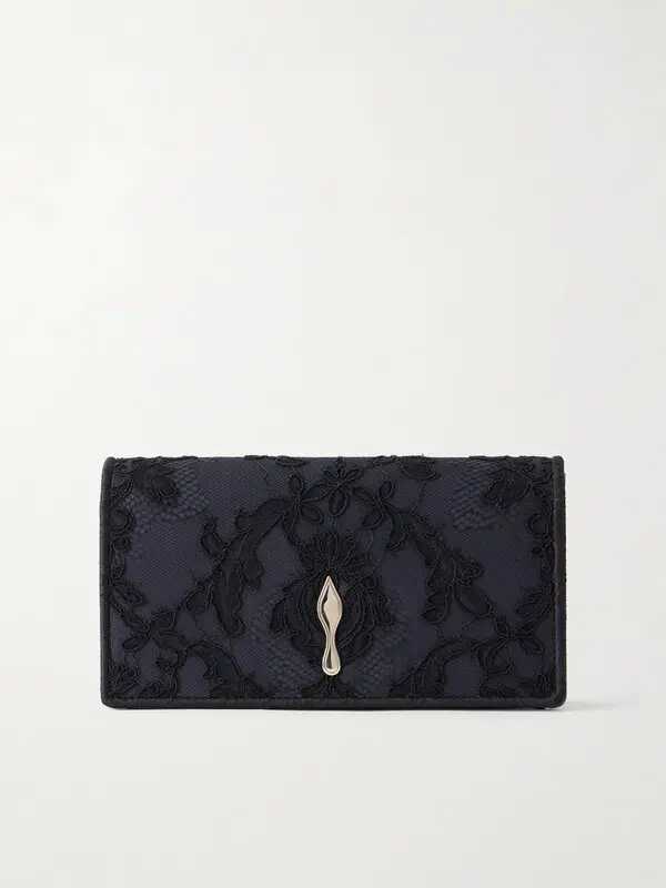 CHRISTIAN LOUBOUTIN Bettina Lace-trimmed Satin Clutch - Black