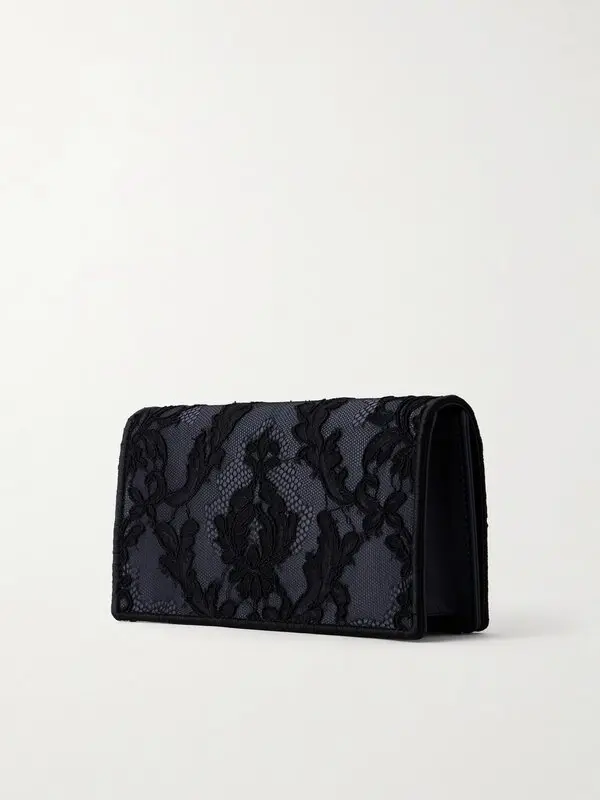 CHRISTIAN LOUBOUTIN Bettina Lace-trimmed Satin Clutch - Black