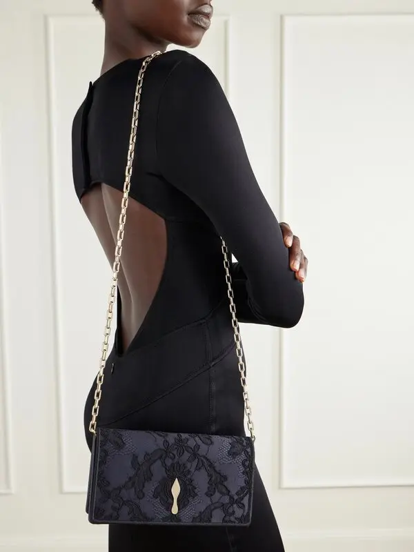 CHRISTIAN LOUBOUTIN Bettina Lace-trimmed Satin Clutch - Black