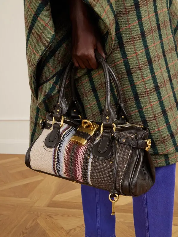 Chloé Paddington Leather-trimmed Striped Tweed Shoulder Bag