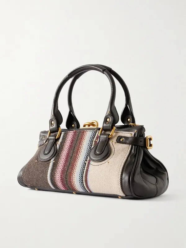 Chloé Paddington Leather-trimmed Striped Tweed Shoulder Bag