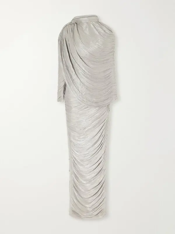 MARMAR HALIM Cape-effect Plissé Crepe De Chine Gown