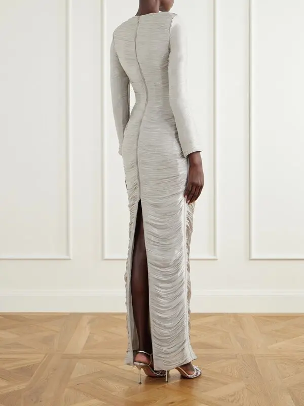 MARMAR HALIM Cape-effect Plissé Crepe De Chine Gown