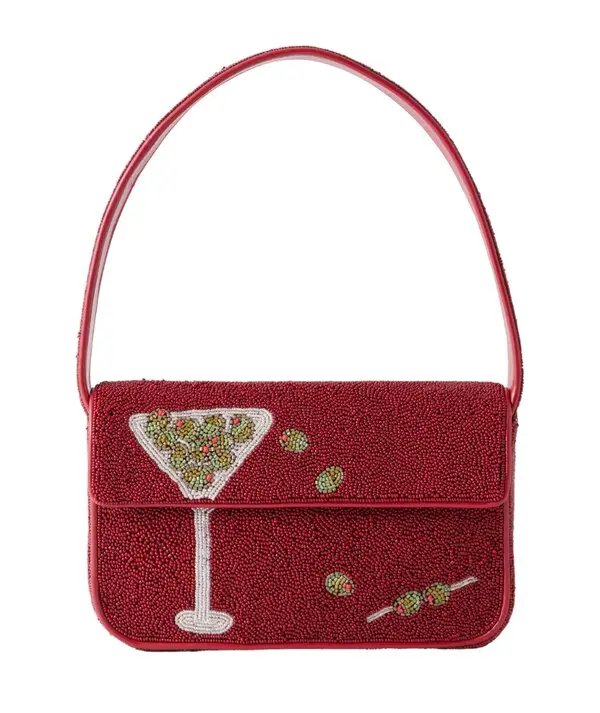 Staud Tommy Bead-embellished Shoulder Bag - Red
