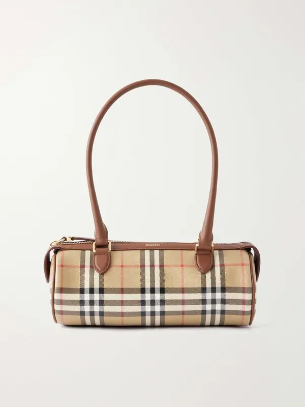 Burberry Barrel Mini Checked Coated-canvas Shoulder Bag - Beige