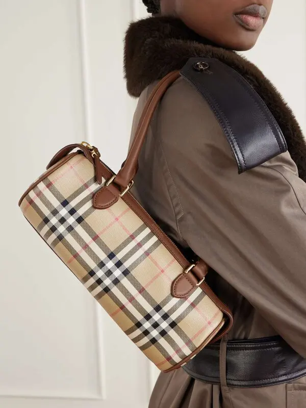Burberry Barrel Mini Checked Coated-canvas Shoulder Bag - Beige
