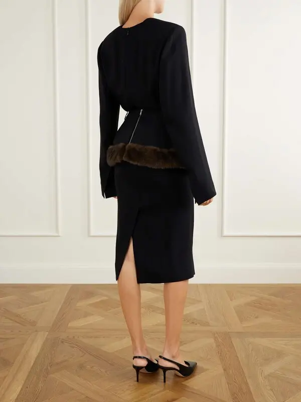 Stella McCartney Plush-trimmed Belted Crepe Midi Dress