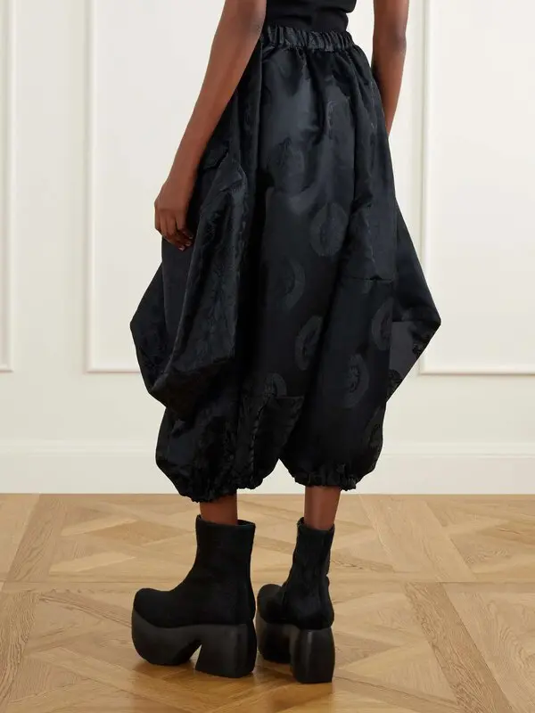 Comme Des Garçons Gathered Cropped Satin-jacquard Wide-leg Pants