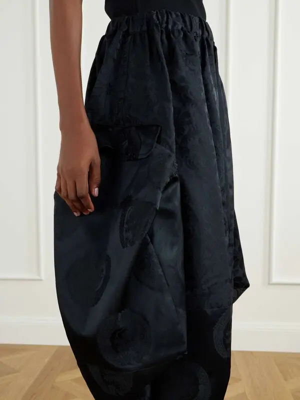 Comme Des Garçons Gathered Cropped Satin-jacquard Wide-leg Pants