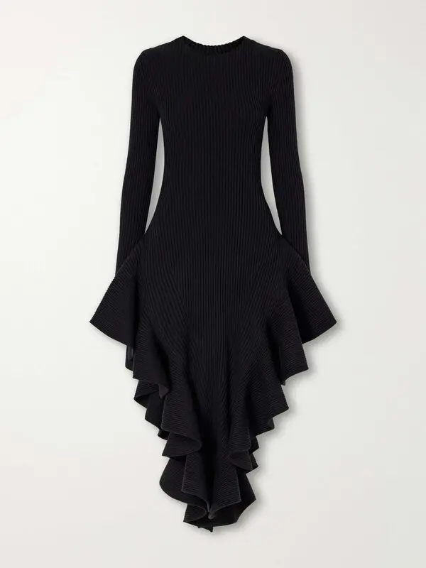 Alaïa Ruffled Ribbed Wool-blend Midi Dress