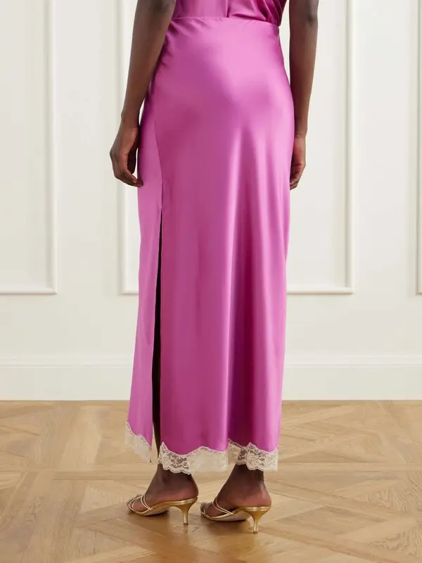 Anna Sui Lace-trimmed Embroidered Satin Midi Skirt - Violet