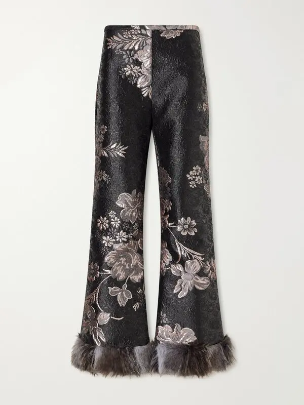 Anna Sui Plush-trimmed Arcadia Brocade Flared Pants