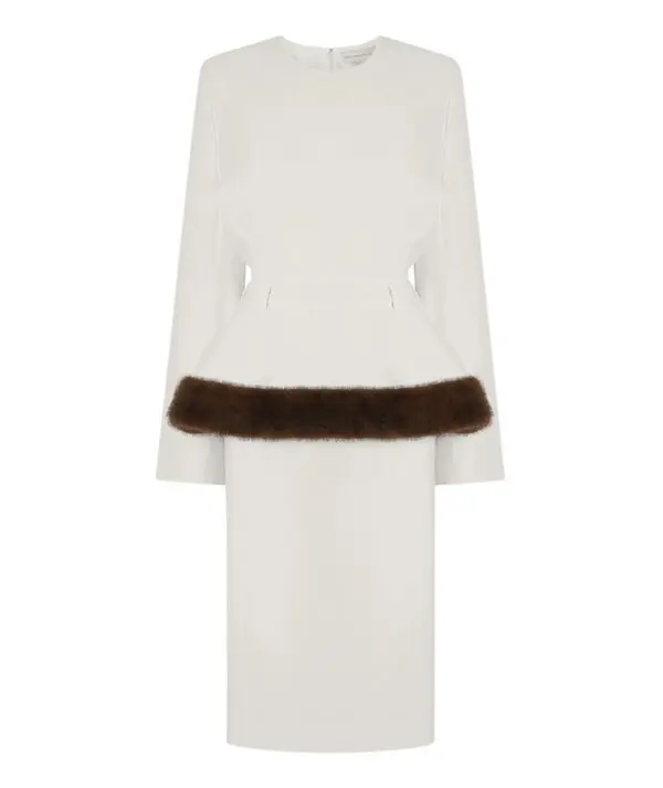 Stella McCartney Plush-trimmed Crepe Midi Dress - Neutrals