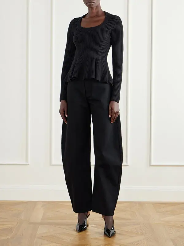 Alaïa Ribbed Wool-blend Peplum Sweater - Black