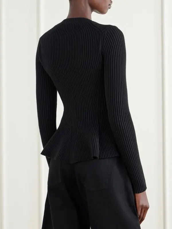 Alaïa Ribbed Wool-blend Peplum Sweater - Black