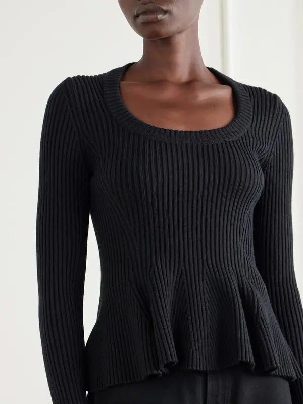 Alaïa Ribbed Wool-blend Peplum Sweater - Black