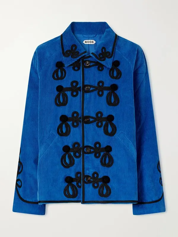 BODE Stagecoach Embellished Embroidered Cotton-corduroy Jacket - Blue