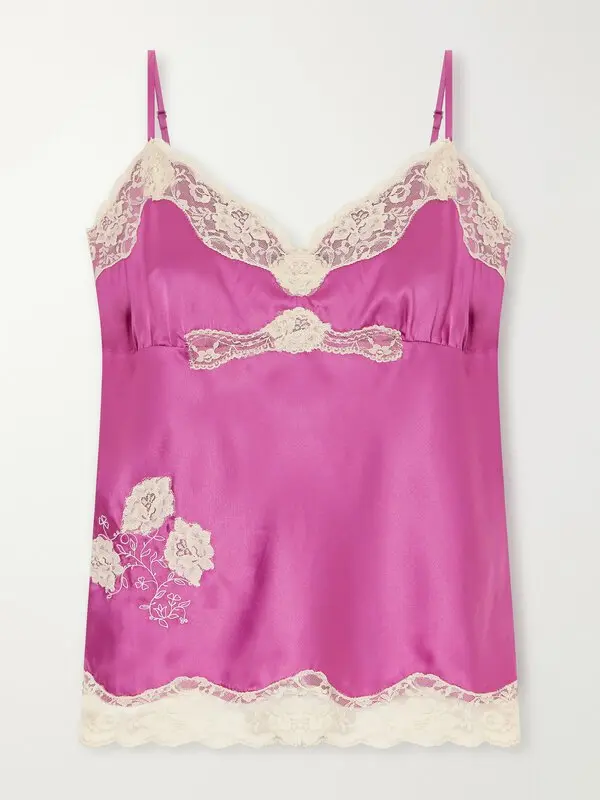 Anna Sui Lace-trimmed Satin Cami - Pink