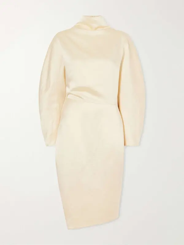 Khaite Harlin Draped Satin Ramie-blend Midi Dress - Ivory