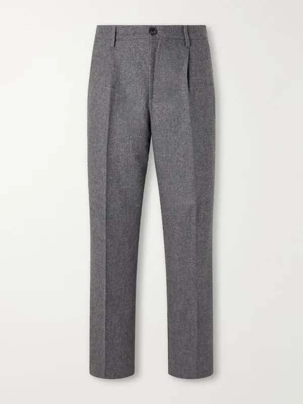 Portuguese Flannel Terroir Straight-leg Pleated Wool-twill Trousers - Gray