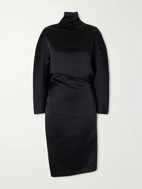 Khaite Harlin Draped Ramie-blend Satin Knee-length Dress - Black