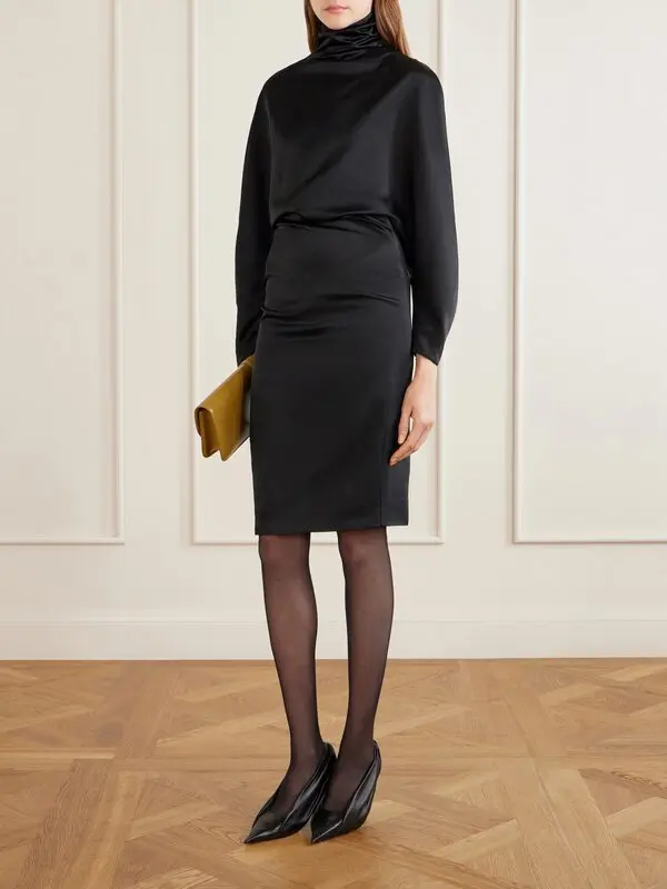 Khaite Harlin Draped Ramie-blend Satin Knee-length Dress