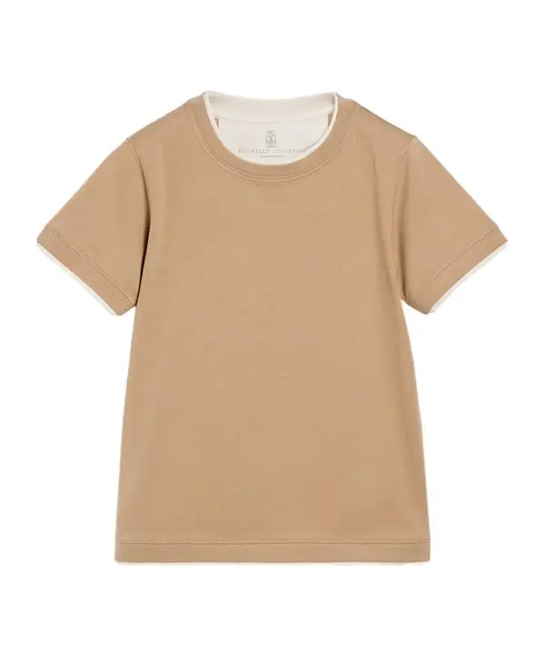 Brunello Cucinelli Cotton Jersey T-shirt With Faux-layering - Camel