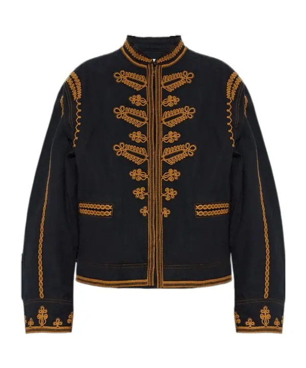 Isabel Marant Étoile Embroidered Zipup Cropped Jacket - Black