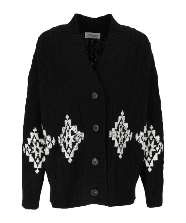 ERMANNO FIRENZE Ribbed V-neck Knit Top - Black