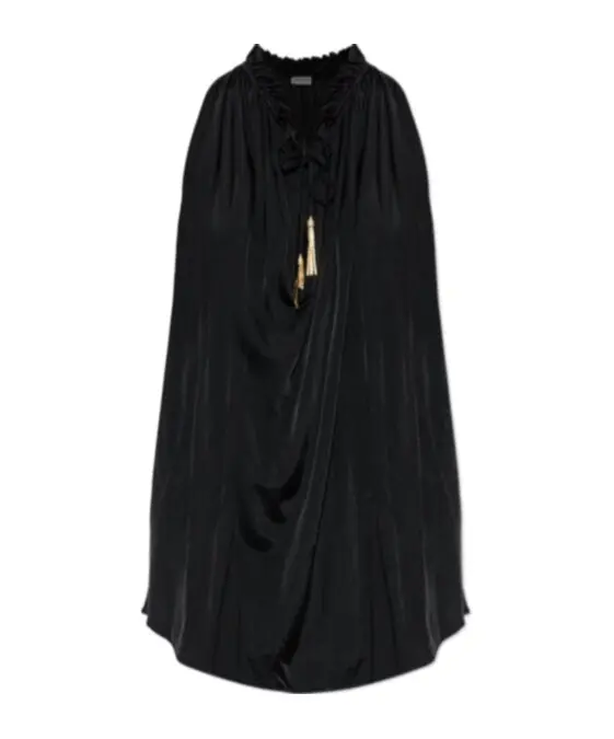 Balmain Flowy Pleated Knit Top - Black