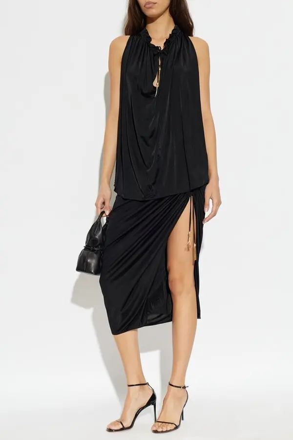 Balmain Flowy Pleated Knit Top - Black